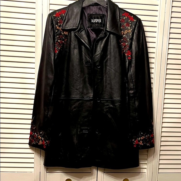 Kasper | Jackets & Coats | Kasper Black Leather Jacket With Red And ...